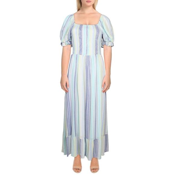 English Factory | Dresses | English Factory Womens Blue Striped Smocked ...